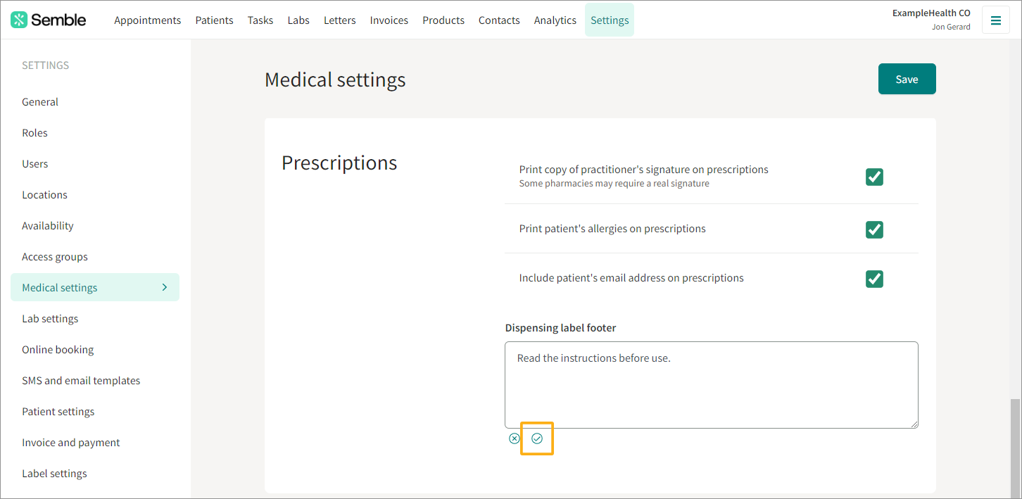 Prescription Settings